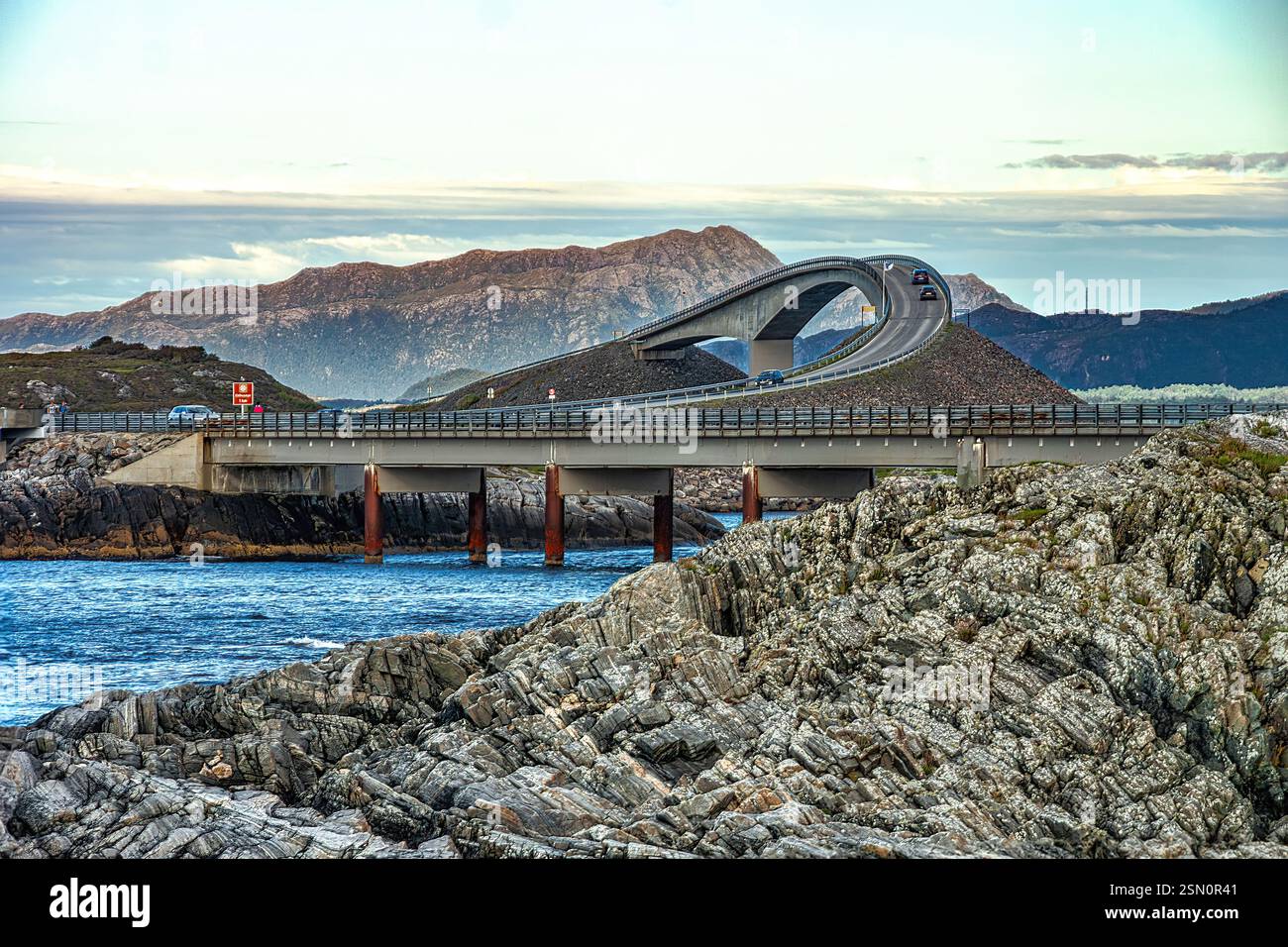 Panoramic view of the iconic curved Storseisundet Bridge on the ...