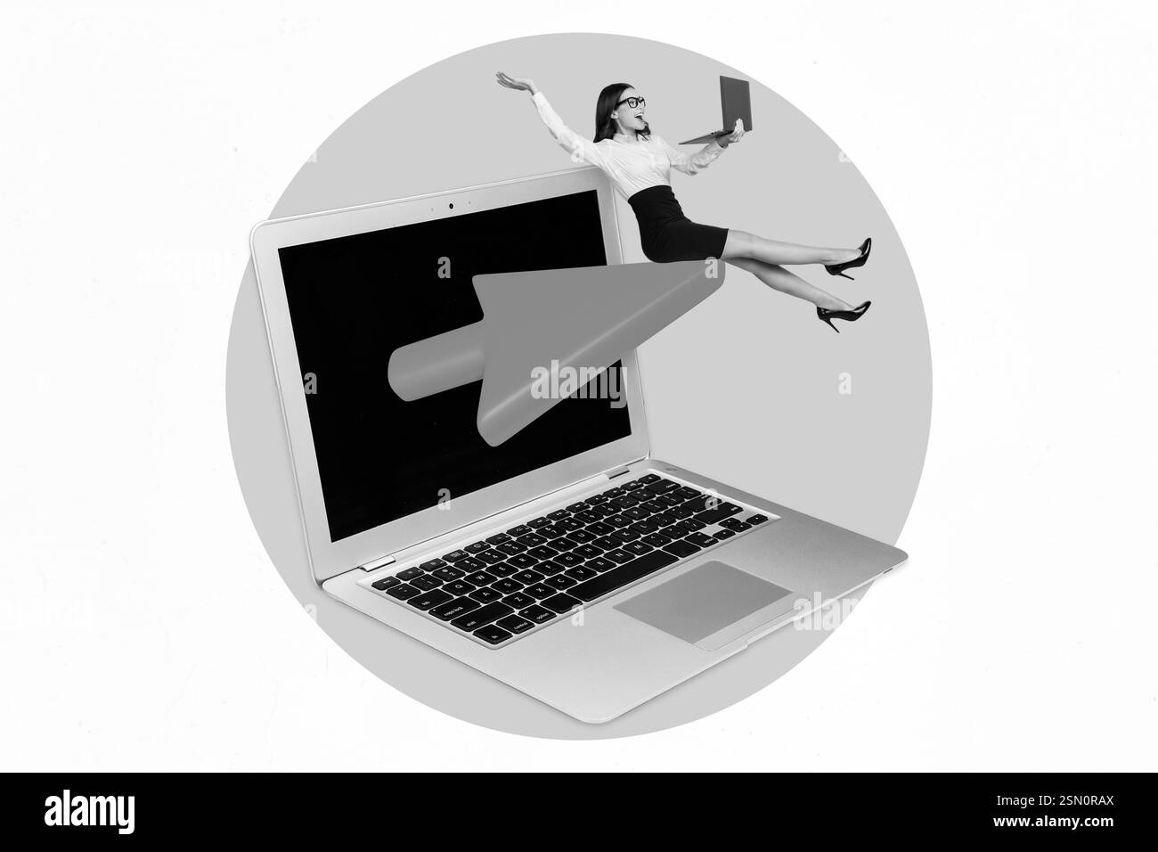 Creative photo 3d collage artwork poster of hardworking lady sit big ...