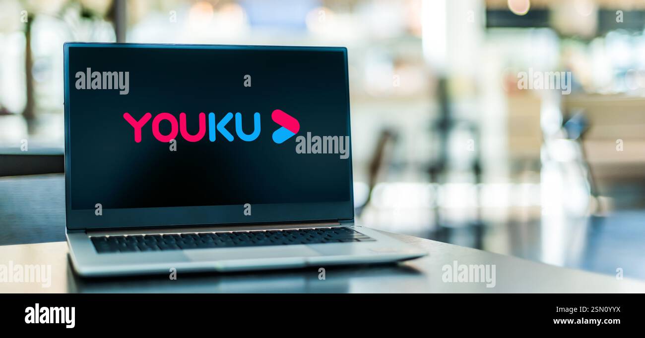 POZNAN, POL - DEC 19, 2024: Laptop computer displaying logo of Youku ...