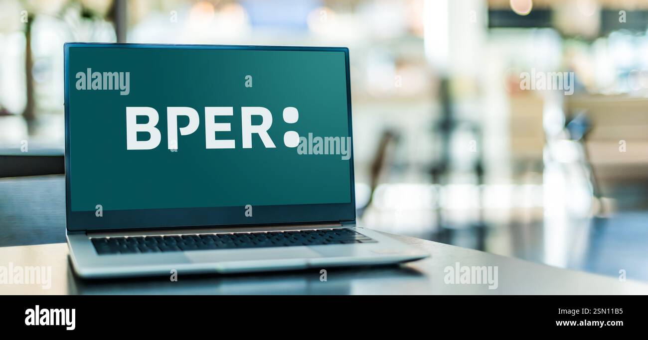 POZNAN, POL - DEC 19, 2024: Laptop computer displaying logo of BPER ...
