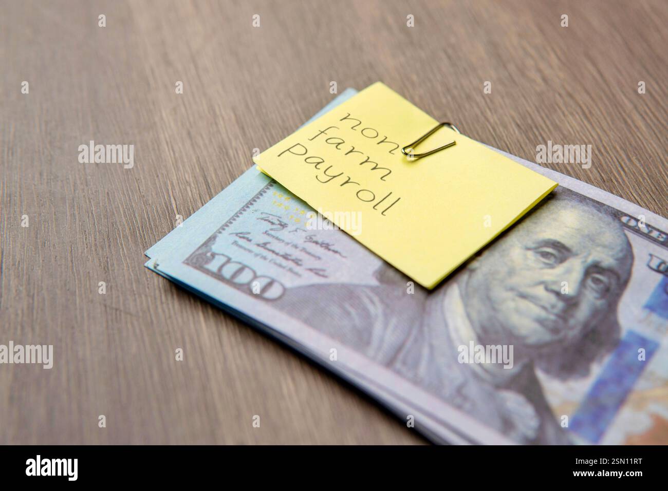 A yellow sticky note with the words "Non-Farm Payroll" written on it ...