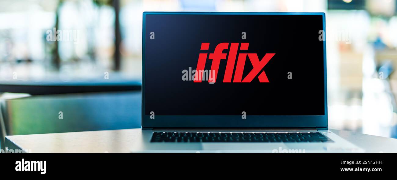 POZNAN, POL - DEC 19, 2024: Laptop computer displaying logo of iflix, a Malaysian free and ...