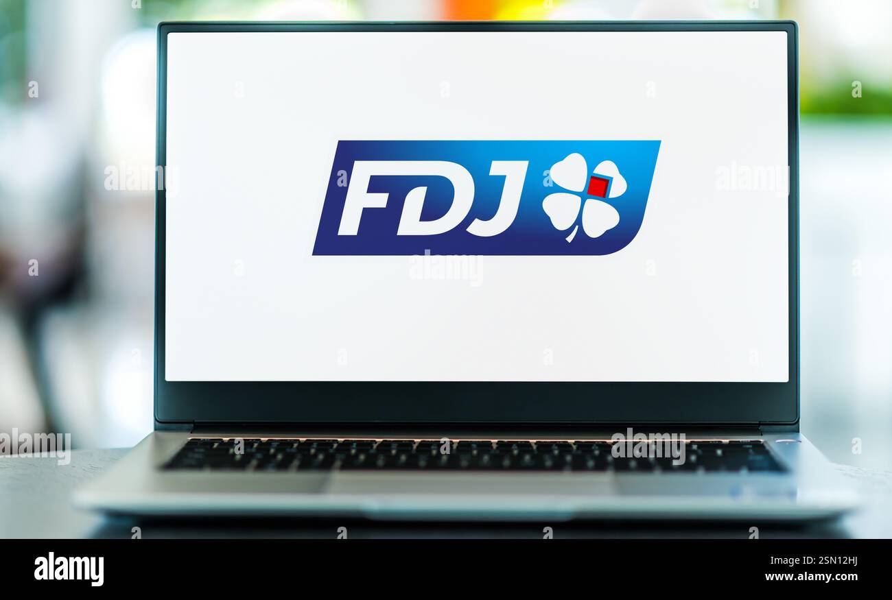 POZNAN, POL - DEC 19, 2024: Laptop computer displaying logo of FDJ ...