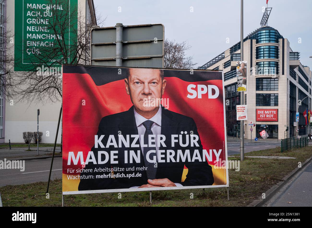 10.02.2025, Berlin, Germany, Europe - A billboard in front of the Willy ...