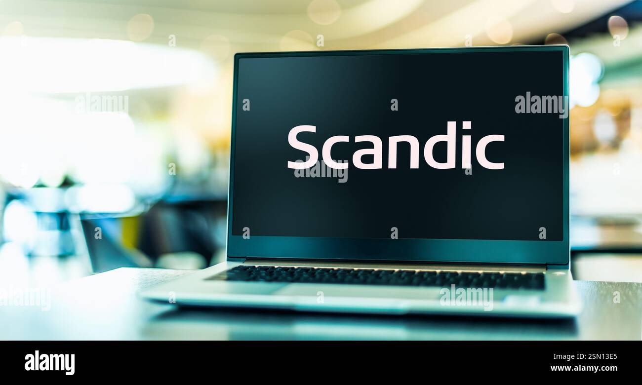 POZNAN, POL - DEC 19, 2024: Laptop computer displaying logo of Scandic ...