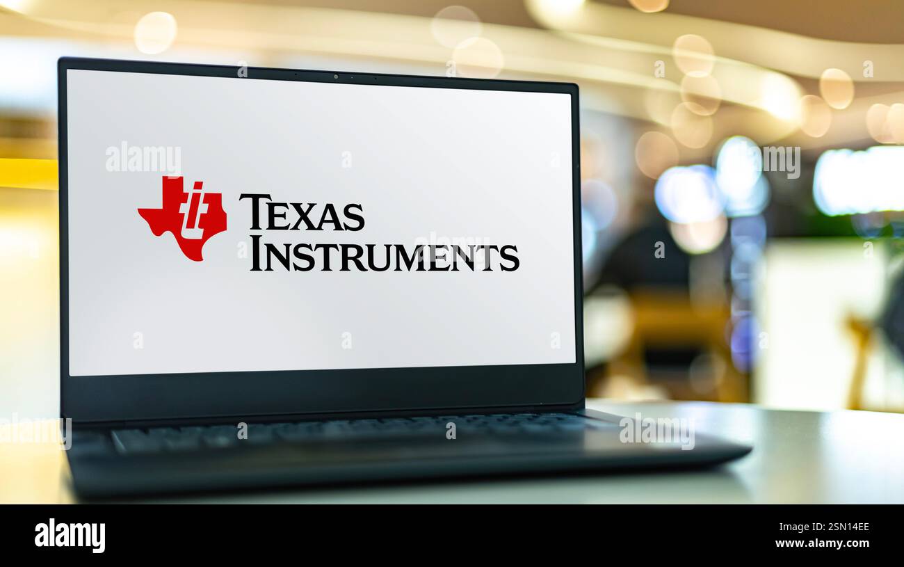 POZNAN, POL - DEC 19, 2024: Laptop computer displaying logo of Texas ...