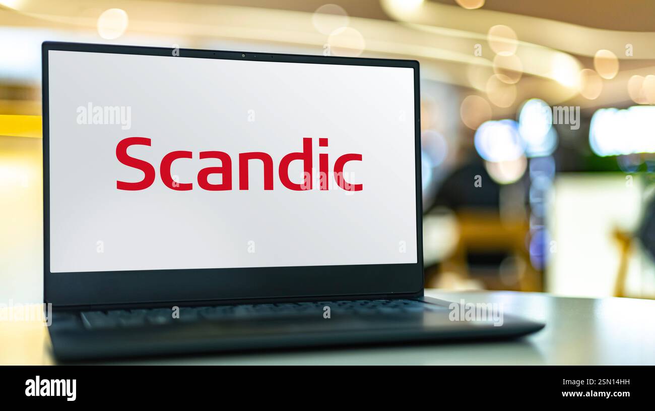 POZNAN, POL - DEC 19, 2024: Laptop computer displaying logo of Scandic ...