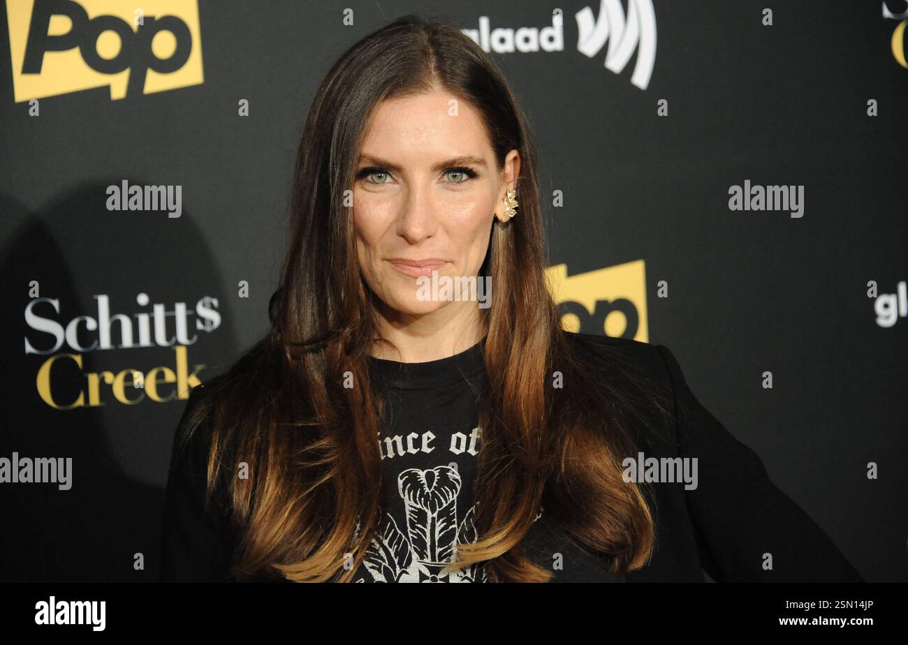 Sarah Levy arriving at the premiere of Pop TV's 'Schitt's Creek' season ...