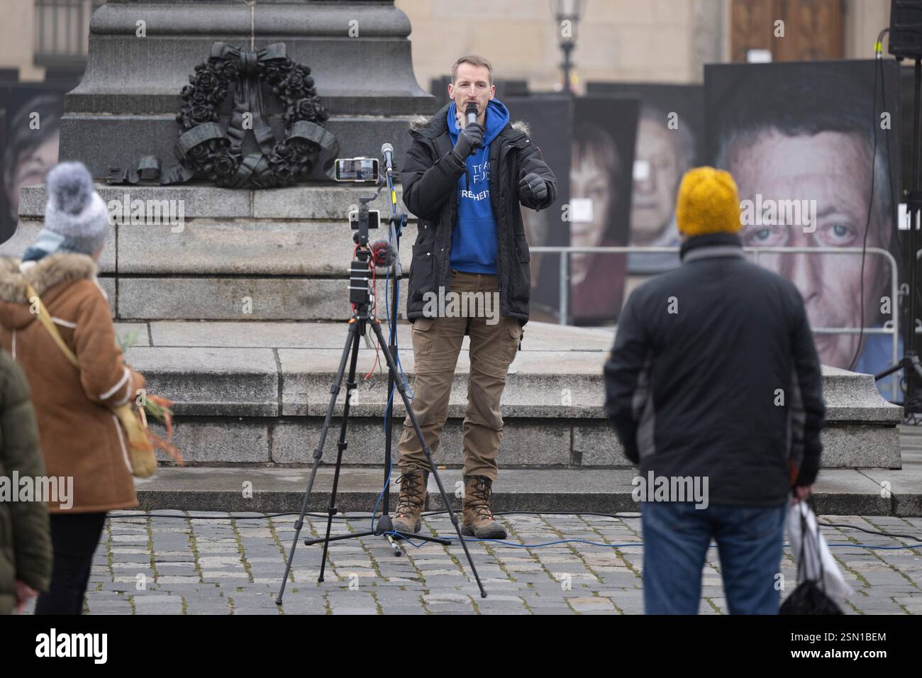 Dresden, Germany. 13th Feb, 2025. Marcus Fuchs stands on Neumarkt ...