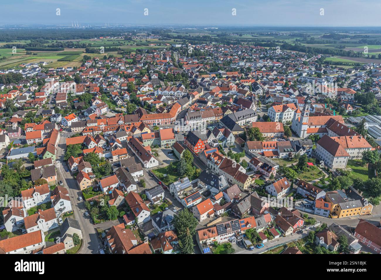 A bird's eye view of the town of Geisenfeld in northern Upper Bavaria ...