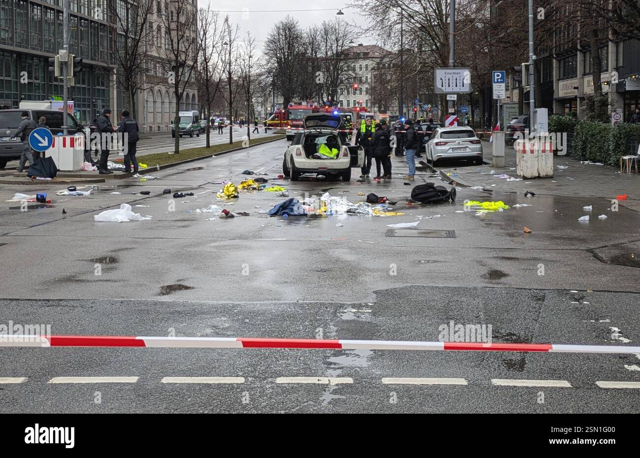 A car rode into a group of people in Munich on February 13, 2025, with ...