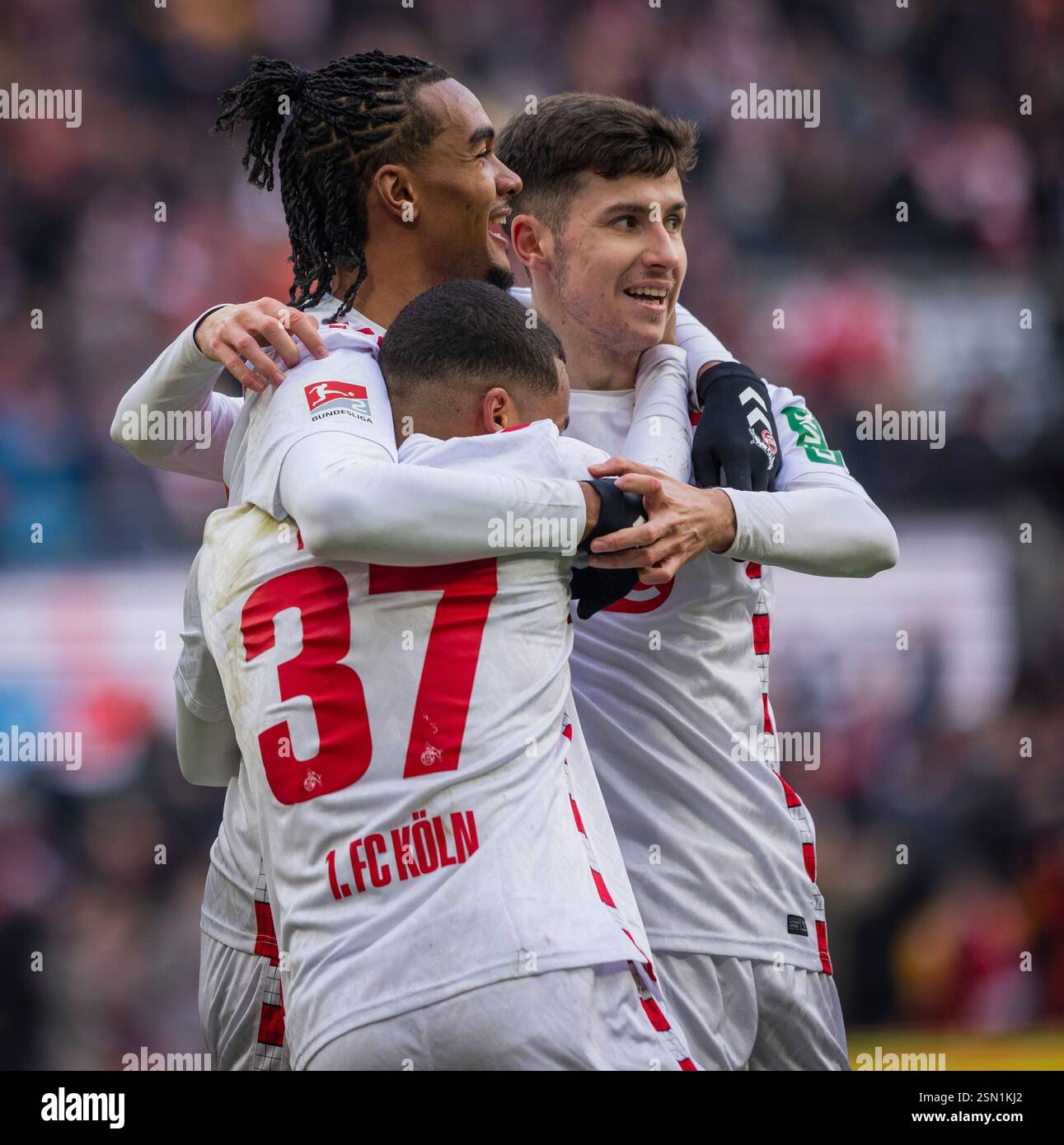 Köln, Germany. 09th Feb 2025. Torjubel: Linton Maina (Köln) Damion Downs (Köln), Denis ...
