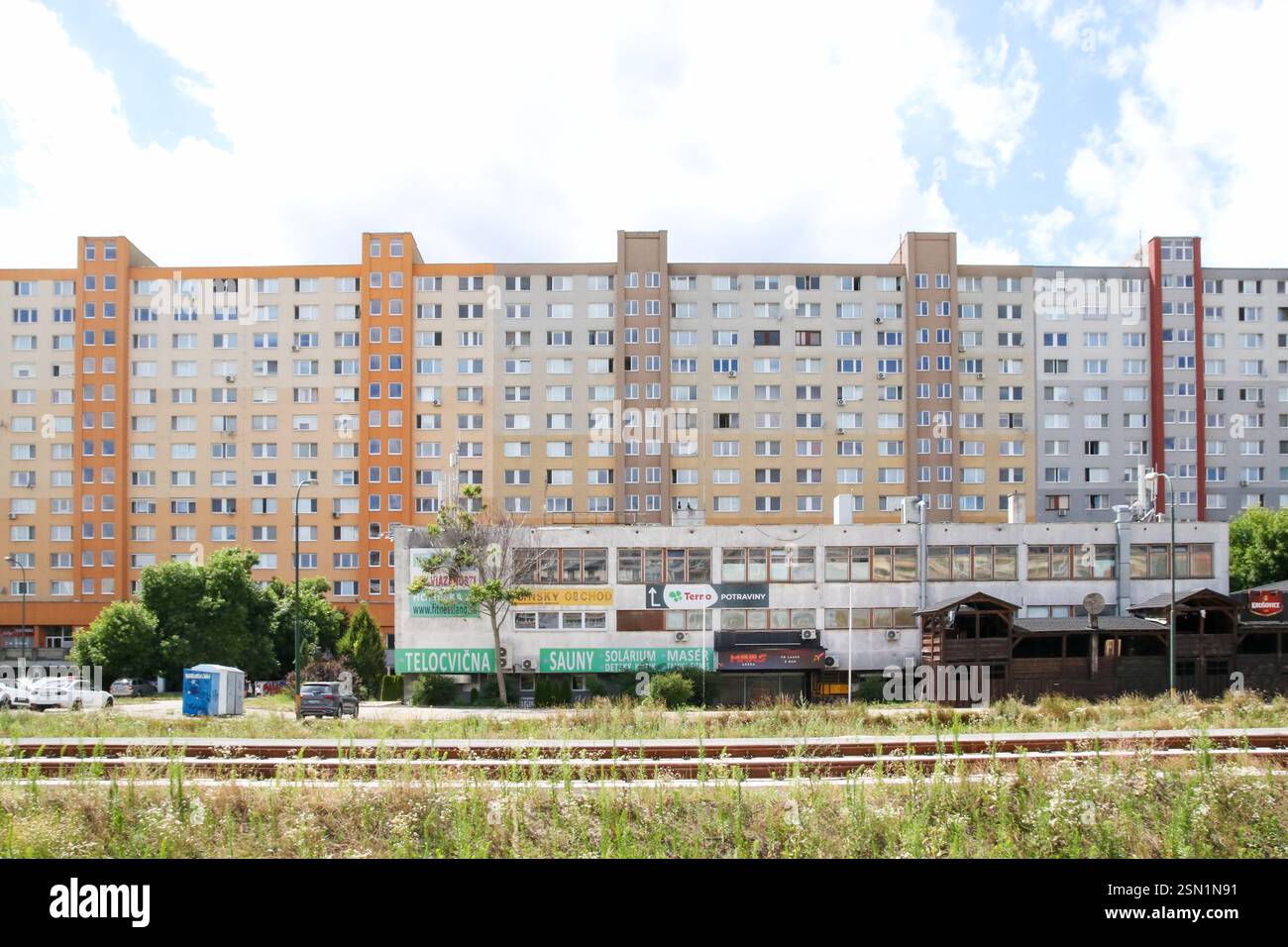Communist-era Panelak apartment blocks in the Petrzalka neighbourhood ...