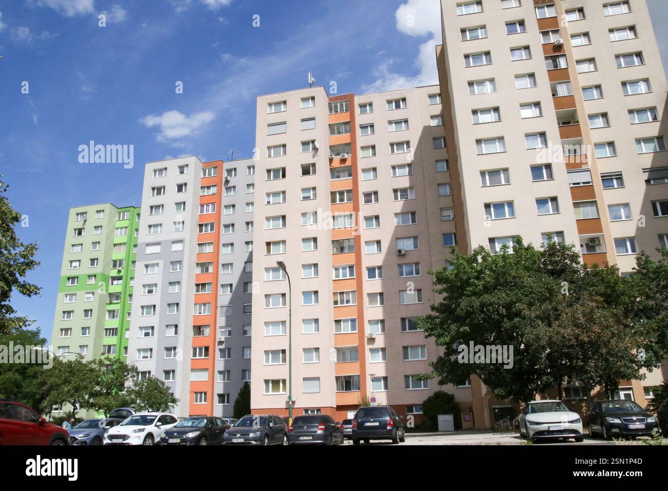 Communist-era Panelak apartment blocks in the Petrzalka neighbourhood ...