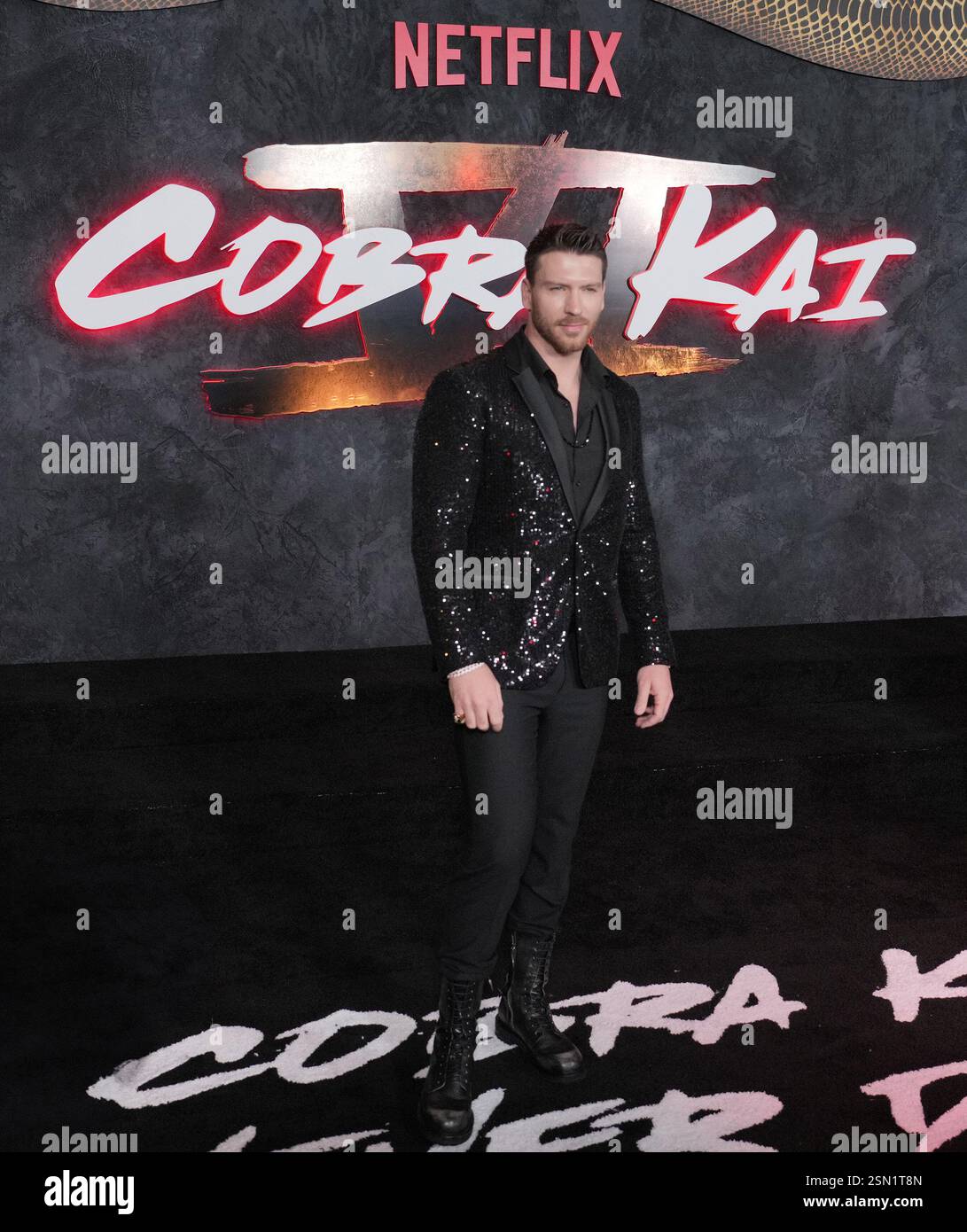 Los Angeles, USA. 12th Feb, 2025. Jesse Kove arrives at Netflix's COBRA ...