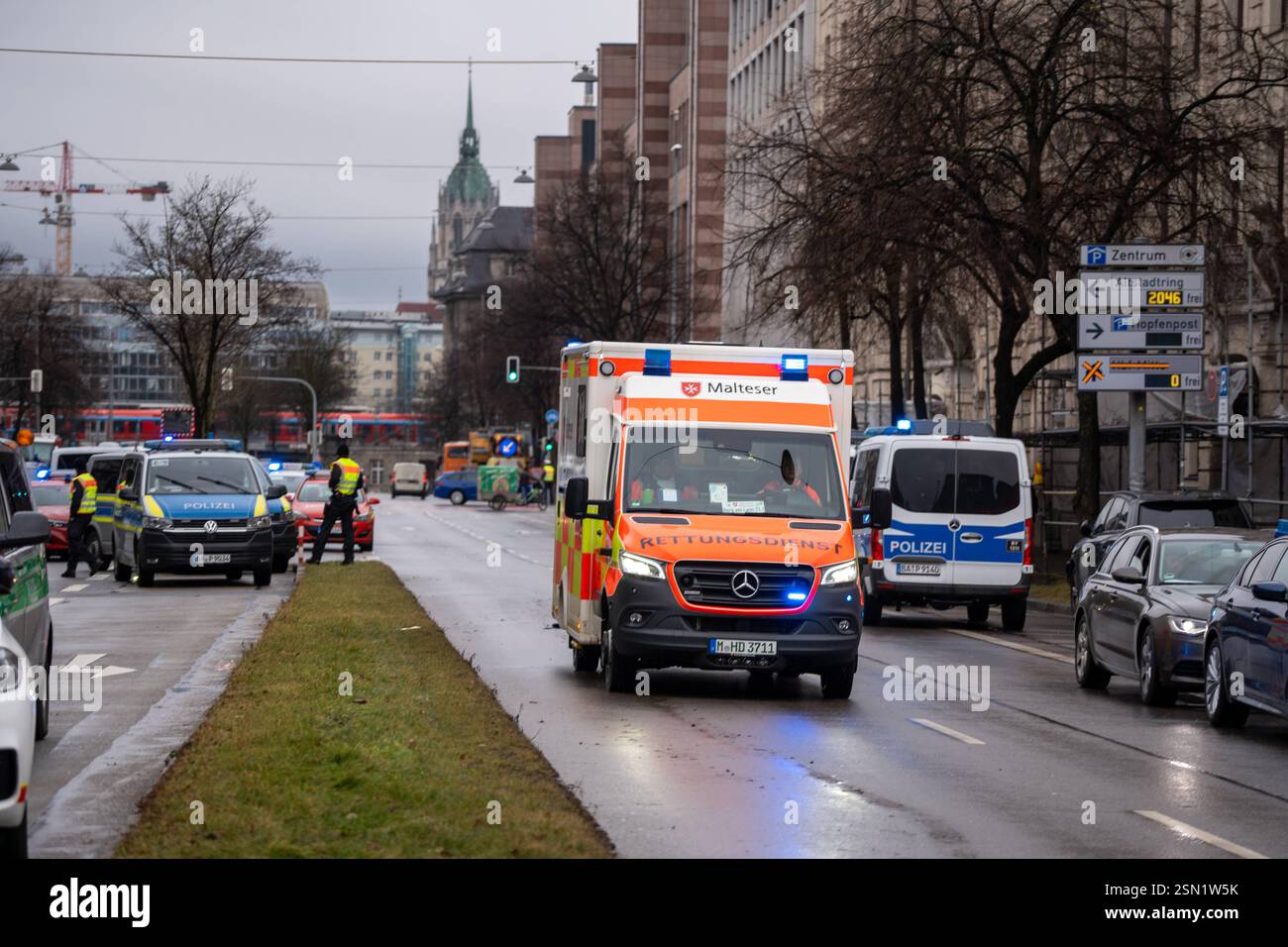 Munich, Bavaria, Germany - February 13, 2025: A car crashes into a crowd of people at a Verdi ...