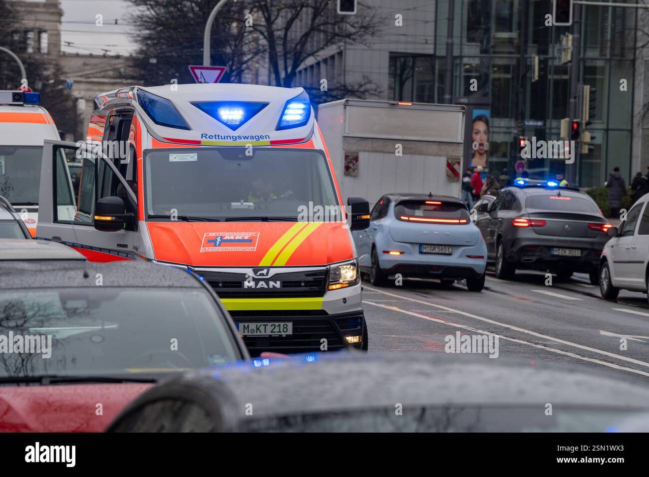 Munich, Bavaria, Germany - February 13, 2025: A car crashes into a crowd of people at a Verdi ...