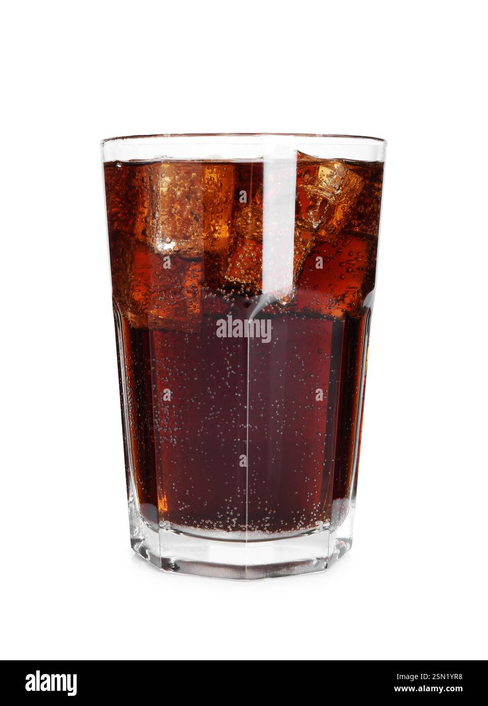 Sweet soda water with ice cubes in glass isolated on white Stock Photo ...