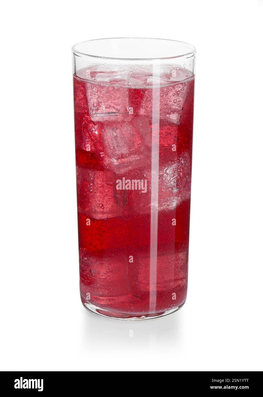 Sweet soda water with ice cubes in glass isolated on white Stock Photo ...