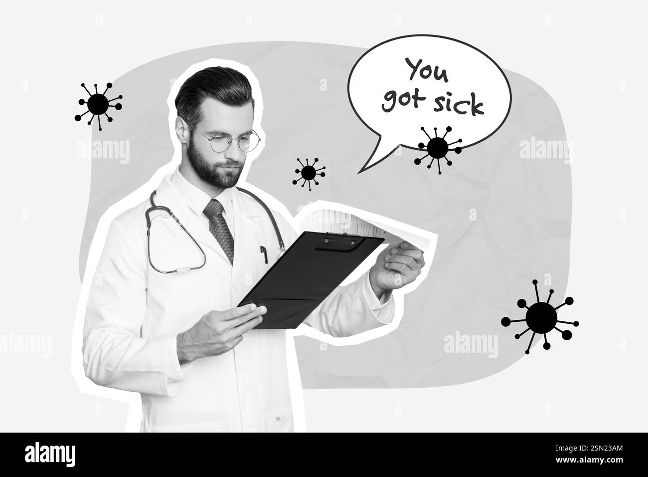 Poster template creative collage of experienced doctor have patient ...