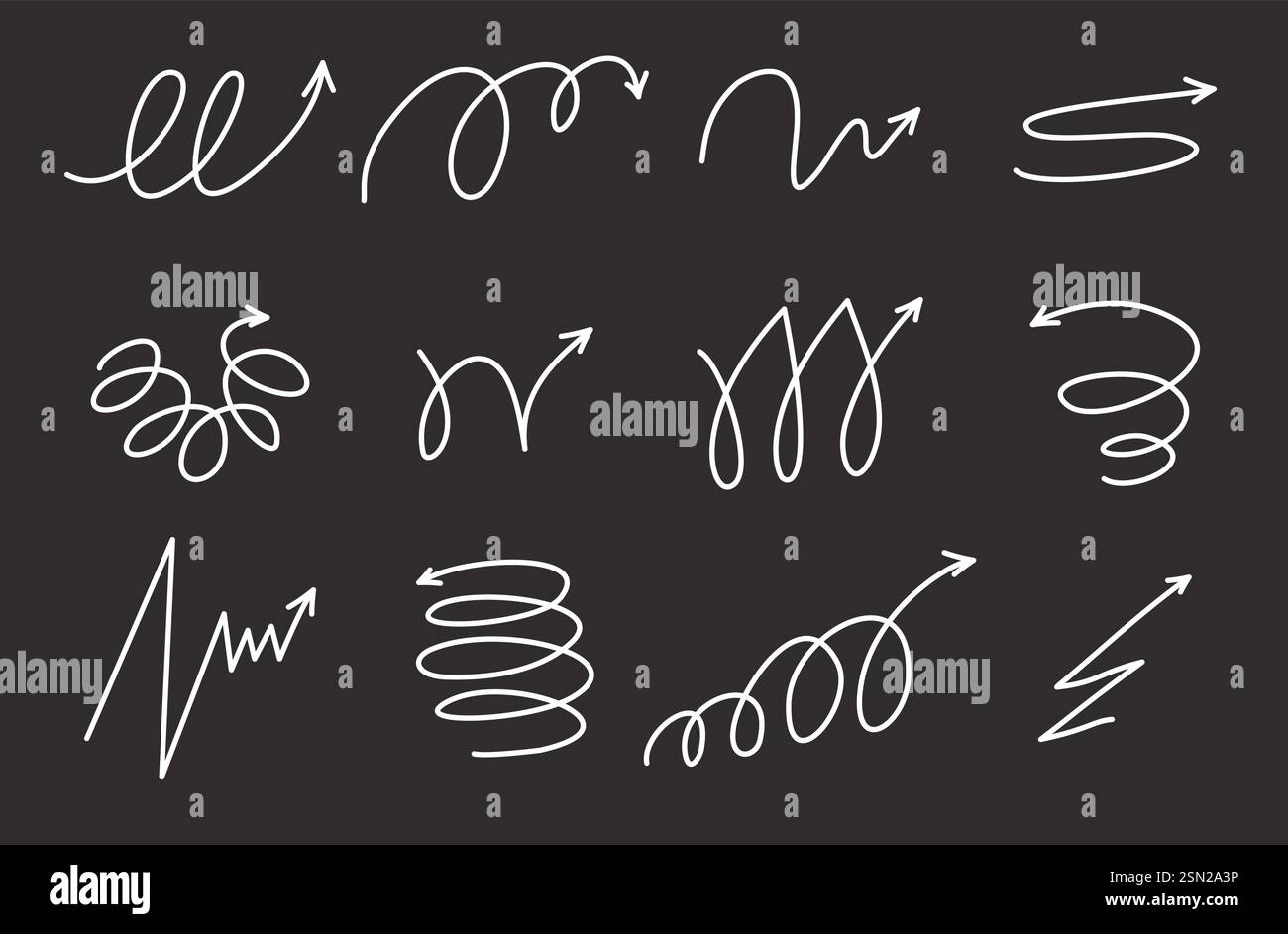 Bounce, quirky squiggly arrow lines with spiral and twist designs ...