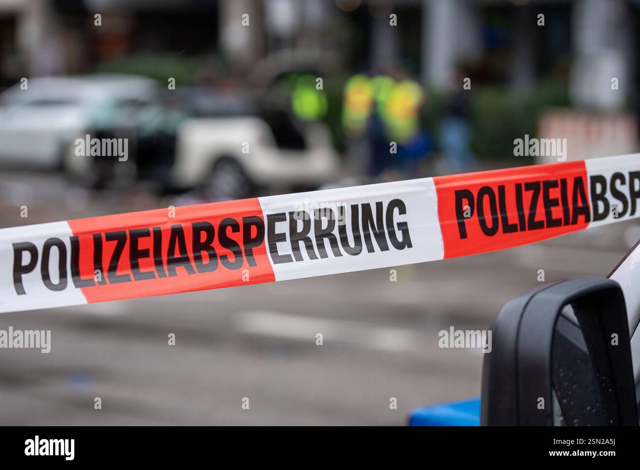 Munich, Bavaria, Germany - February 13, 2025: A car crashes into a crowd of people at a Verdi ...