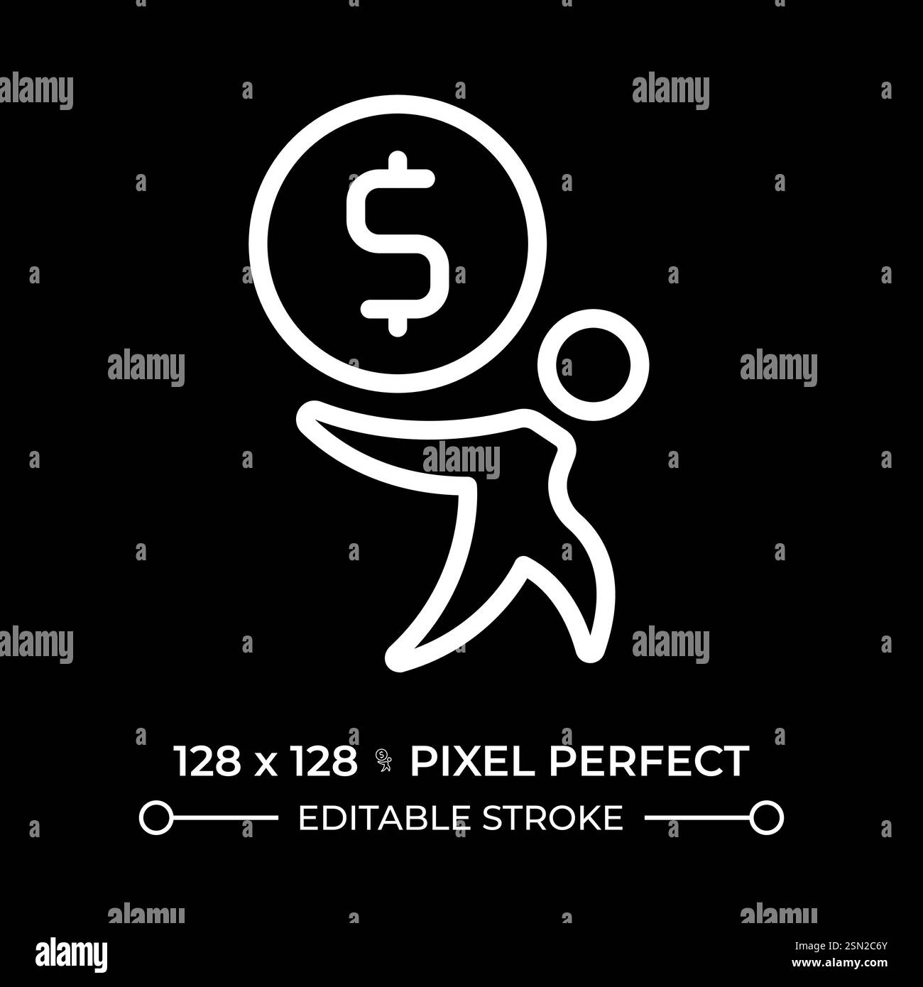 Paying debt pixel perfect white linear icon for dark theme Stock Vector ...
