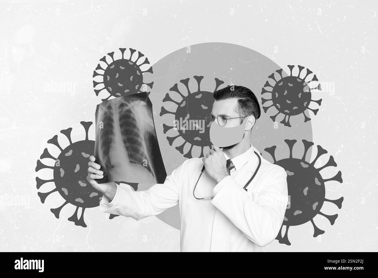 Creative abstract collage template graphics image of serious doctor ...