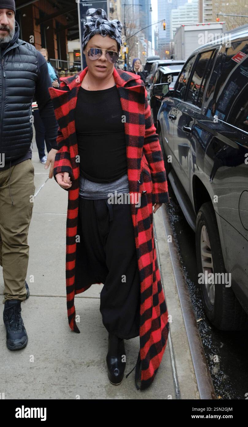 Singer Pink leaves a downtown hotel with her son Jameson Moon Hart and ...