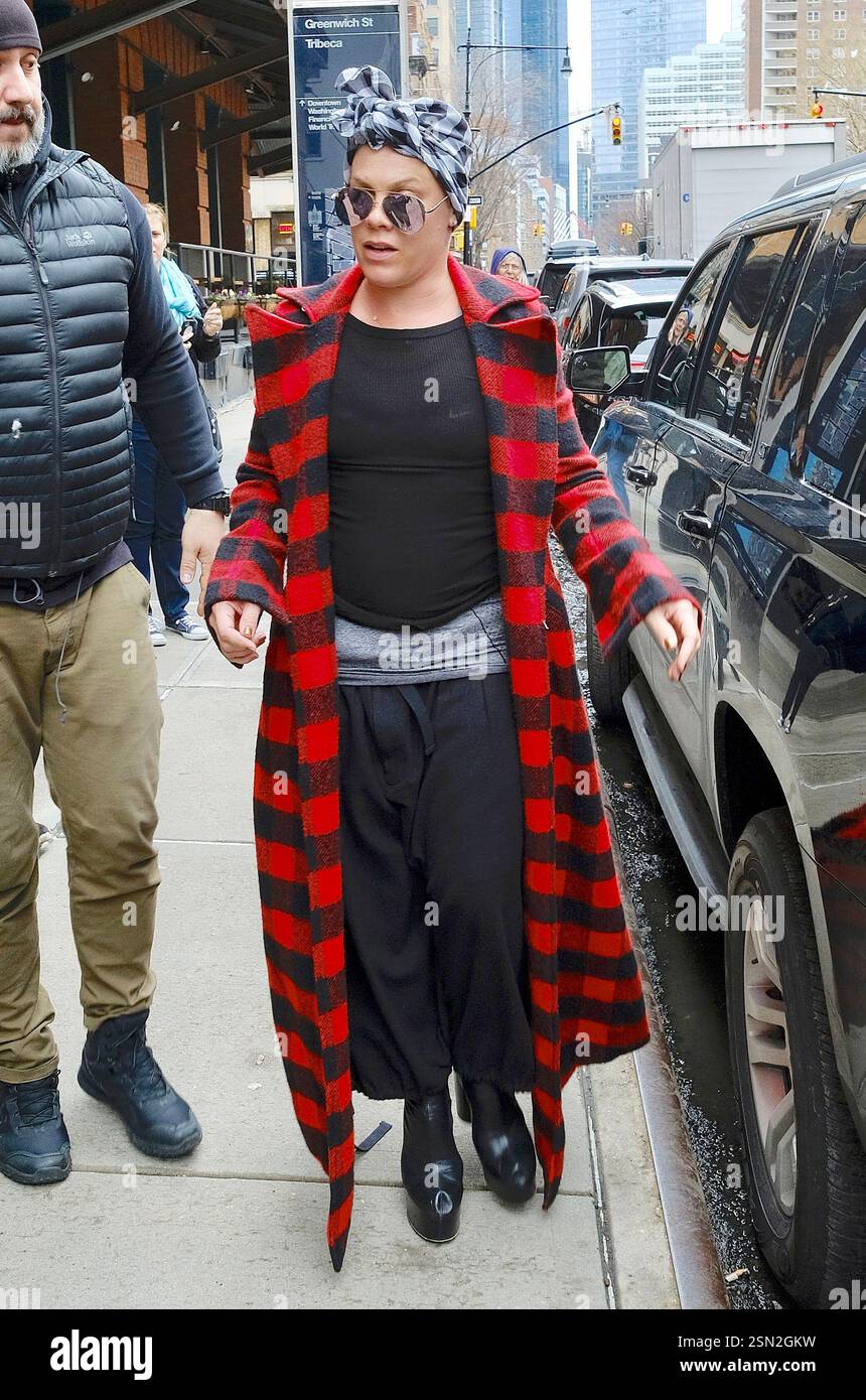 Singer Pink leaves a downtown hotel with her son Jameson Moon Hart and ...