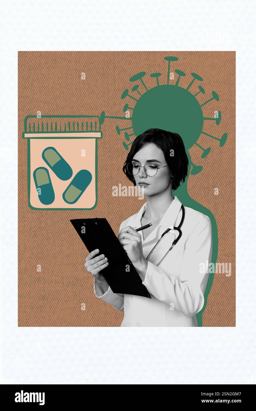 3D collage poster template trend artwork sketch of healthcare doctor ...