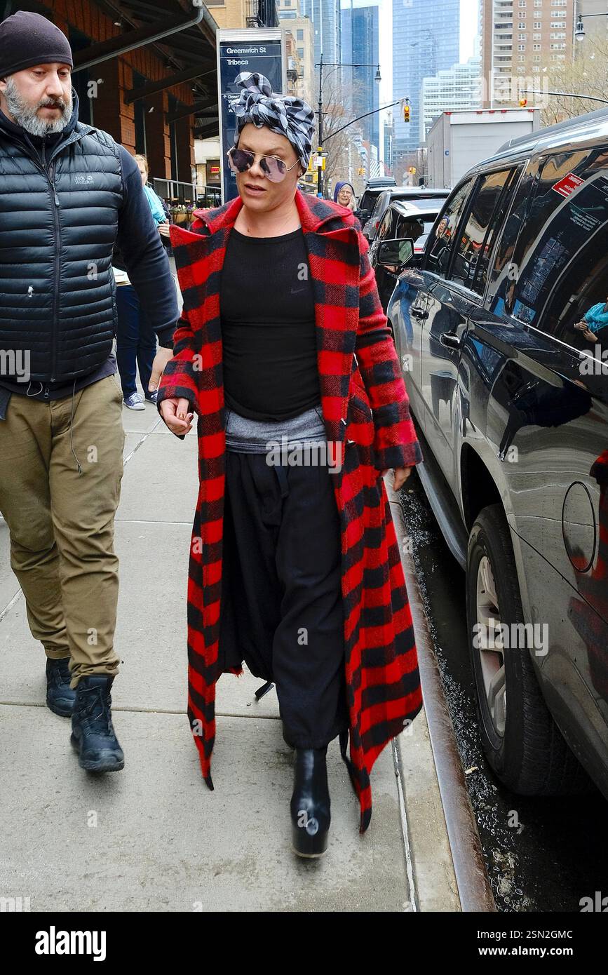 Singer Pink leaves a downtown hotel with her son Jameson Moon Hart and ...