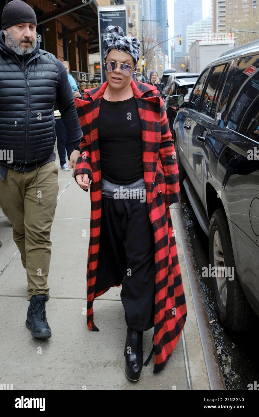 Singer Pink leaves a downtown hotel with her son Jameson Moon Hart and ...