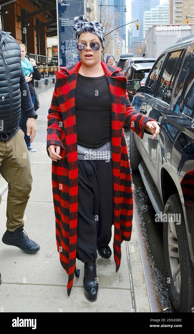 Singer Pink leaves a downtown hotel with her son Jameson Moon Hart and ...
