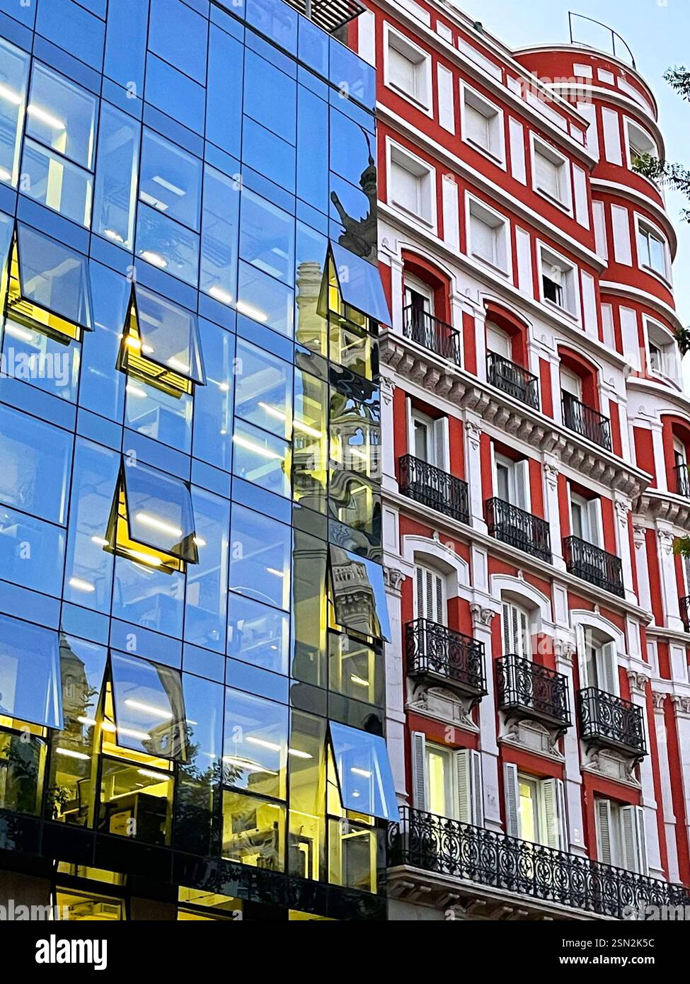 Facades of modern and traditional buildings. Madrid, Spain Stock Photo ...