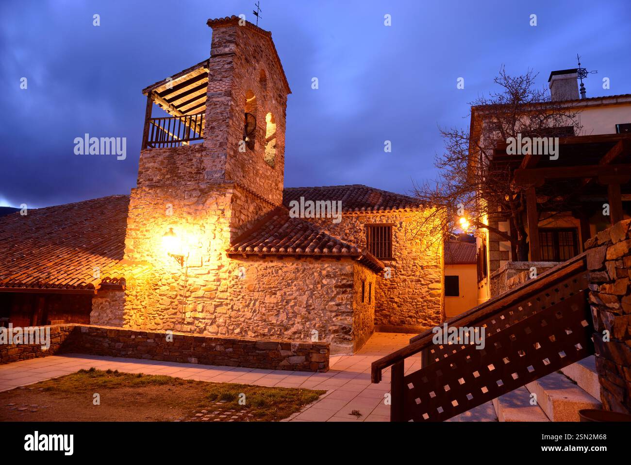 Church and Town Hall of Puebla de la Sierra, Madrid, Spain Stock Photo ...