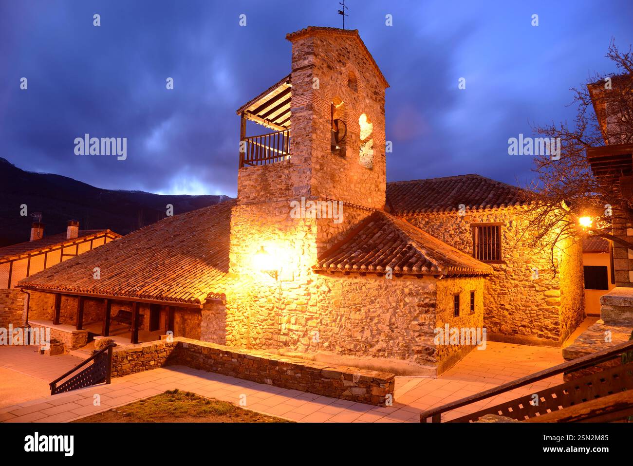 Church and Town Hall of Puebla de la Sierra, Madrid, Spain Stock Photo ...