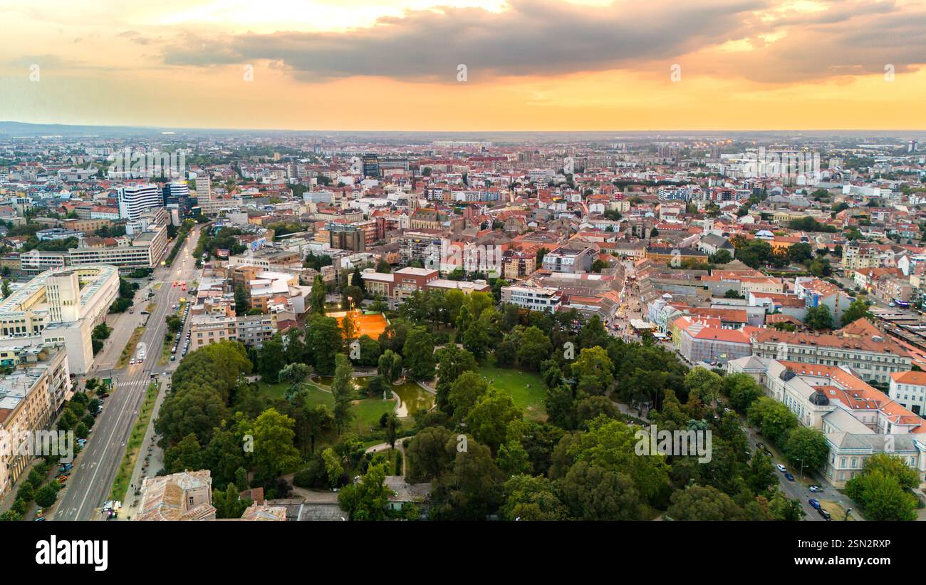 Aerial view of Novi Sad Serbia with green park urban cityscape and ...