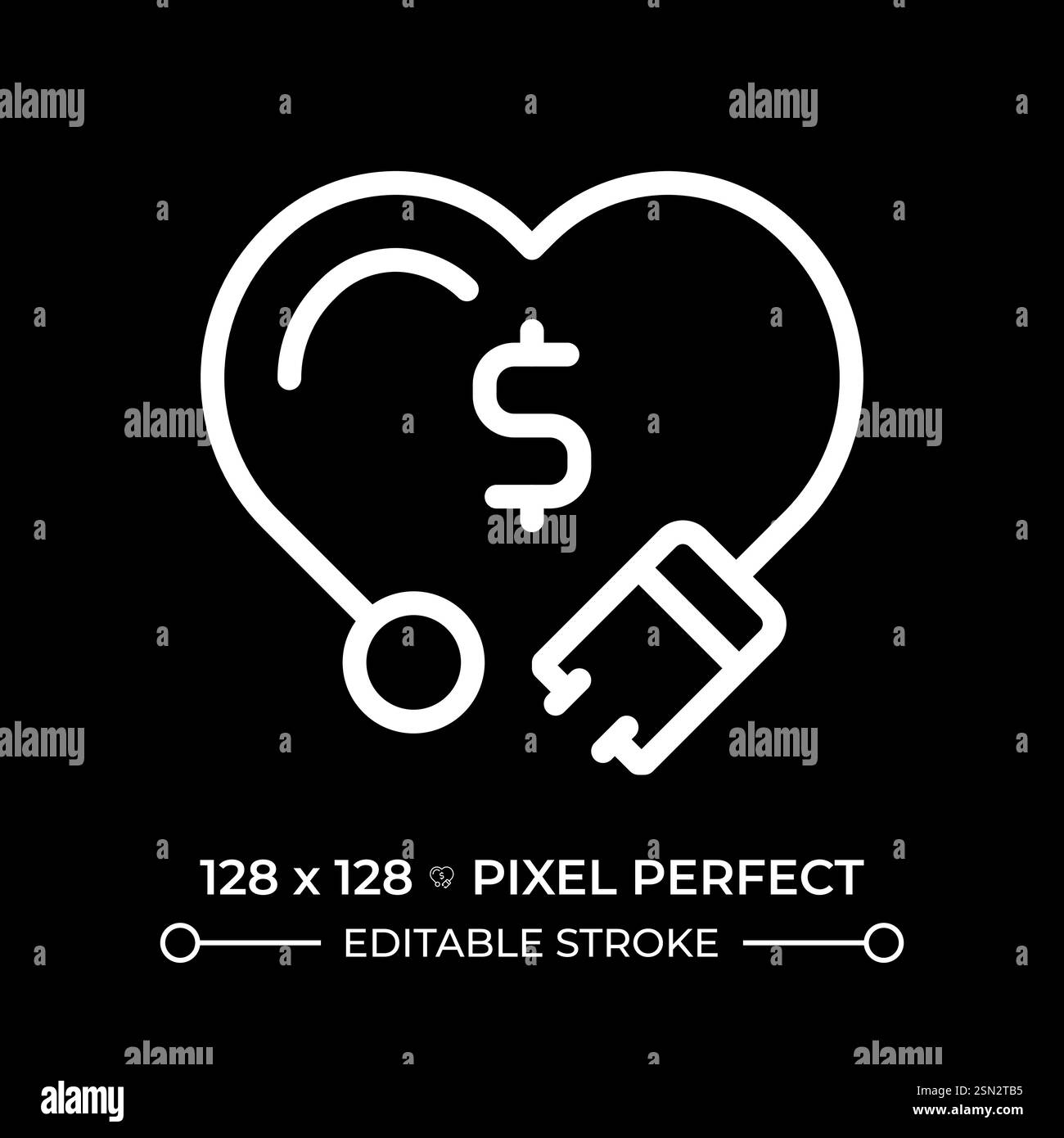 Medical expenses pixel perfect white linear icon for dark theme Stock ...