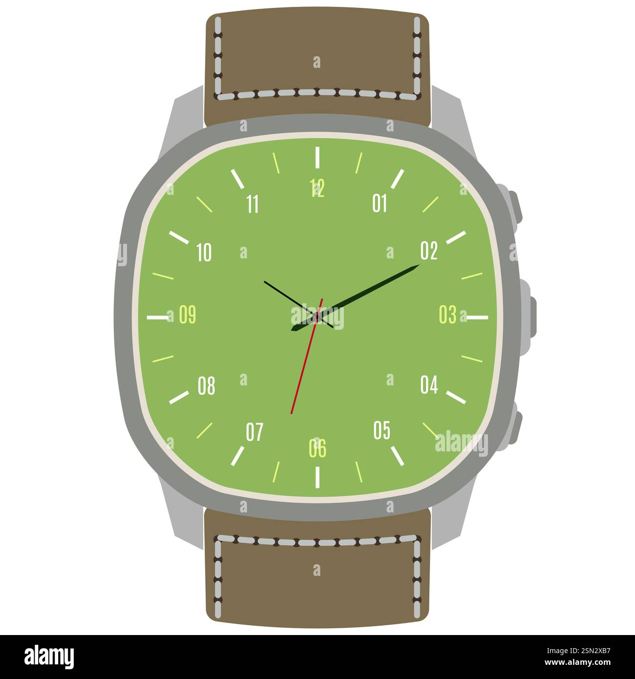 Classic design mechanical wristwatch isolated on white background. Clock face with hour, minute ...