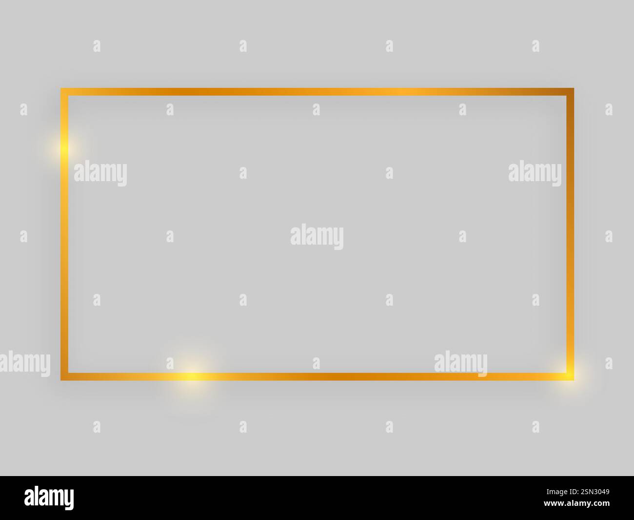 Shiny frame with glowing effects. Gold rectangular frame with shadow on ...