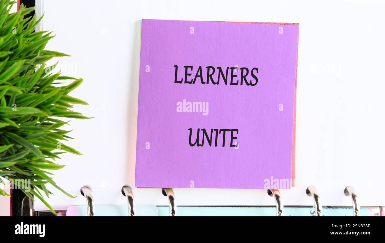 A purple note with the text learners unite emphasizes the importance of ...