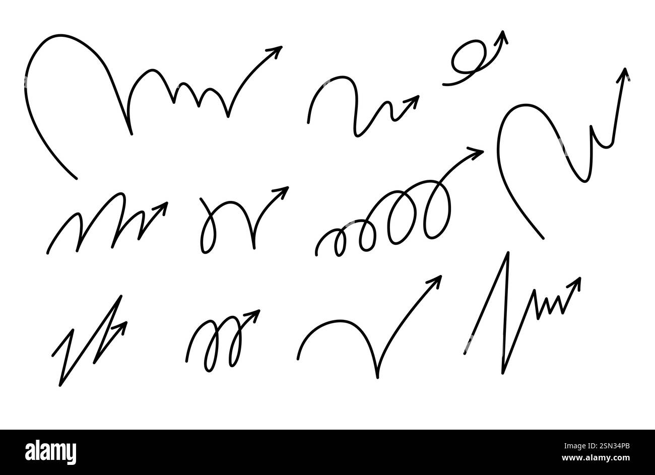 Motion bounce arrow set, hand drawn line design spiral. Expressive jump ...