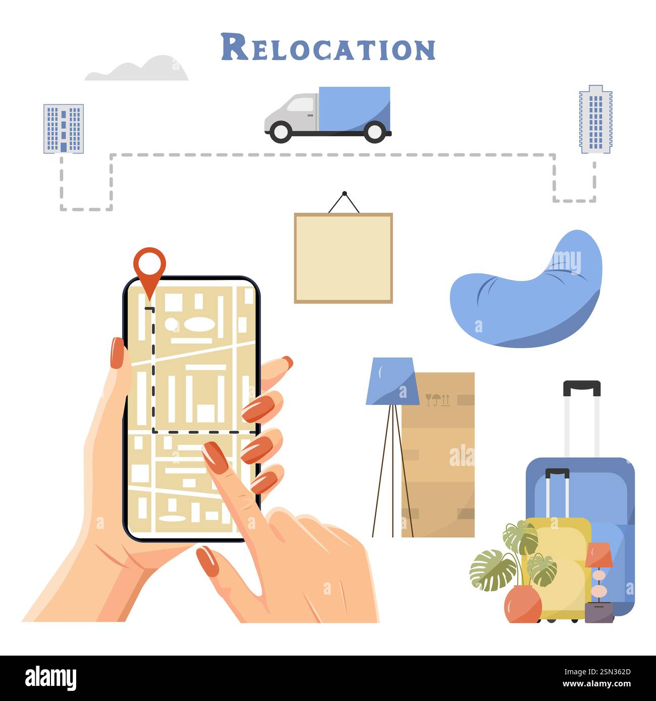 Vector illustration Relocation to new flat, house, home. Change of ...