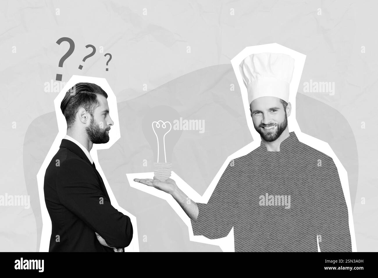 Creative abstract template graphics collage image of chef showing boos ...