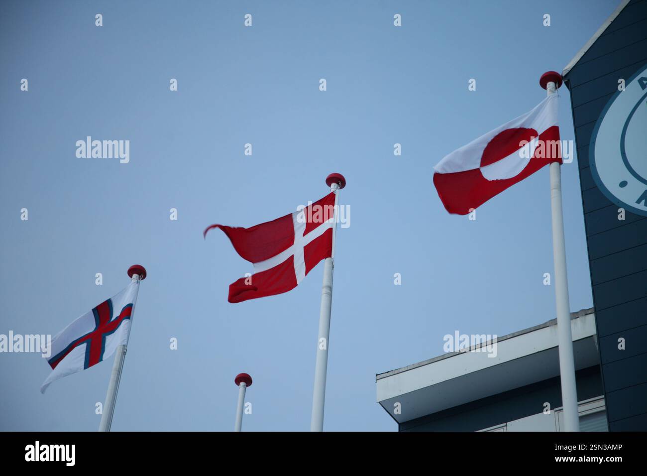 Nuuk, Greenland. 05th Feb, 2025. The flags of the Faroe Islands ...
