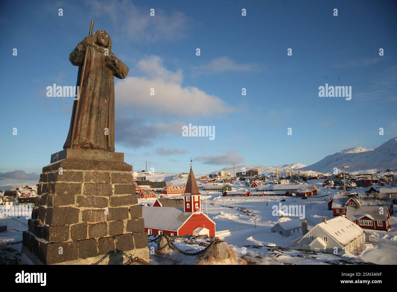 Nuuk, Greenland. 04th Feb, 2025. The statue of the missionary Hans ...