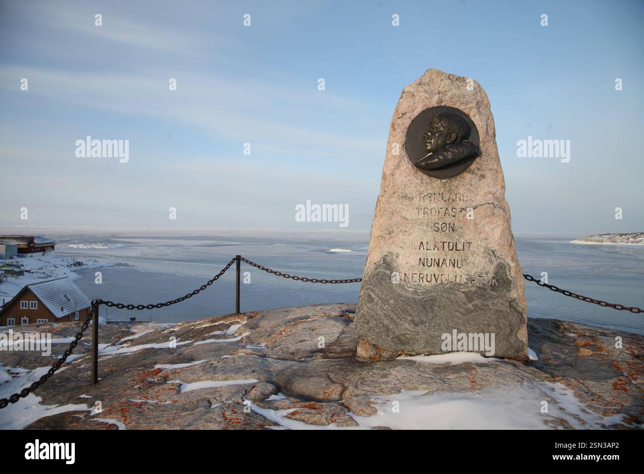 Ilulissat, Greenland. 07th Feb, 2025. A memorial stone in honor of the ...