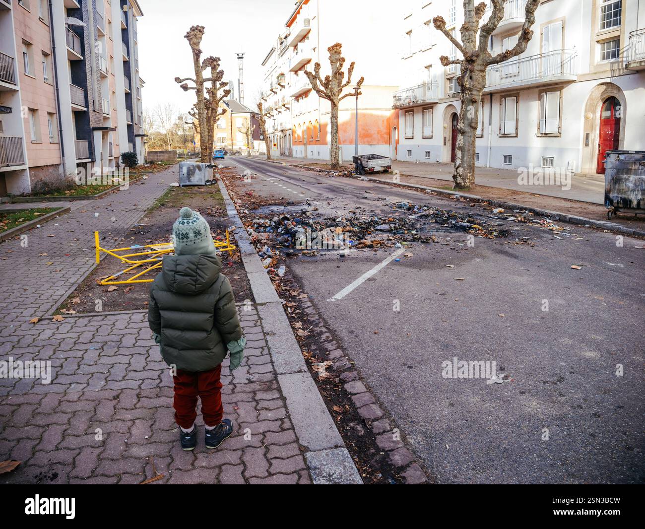 A residential street in Strasbourg on January 1, showing remnants of ...