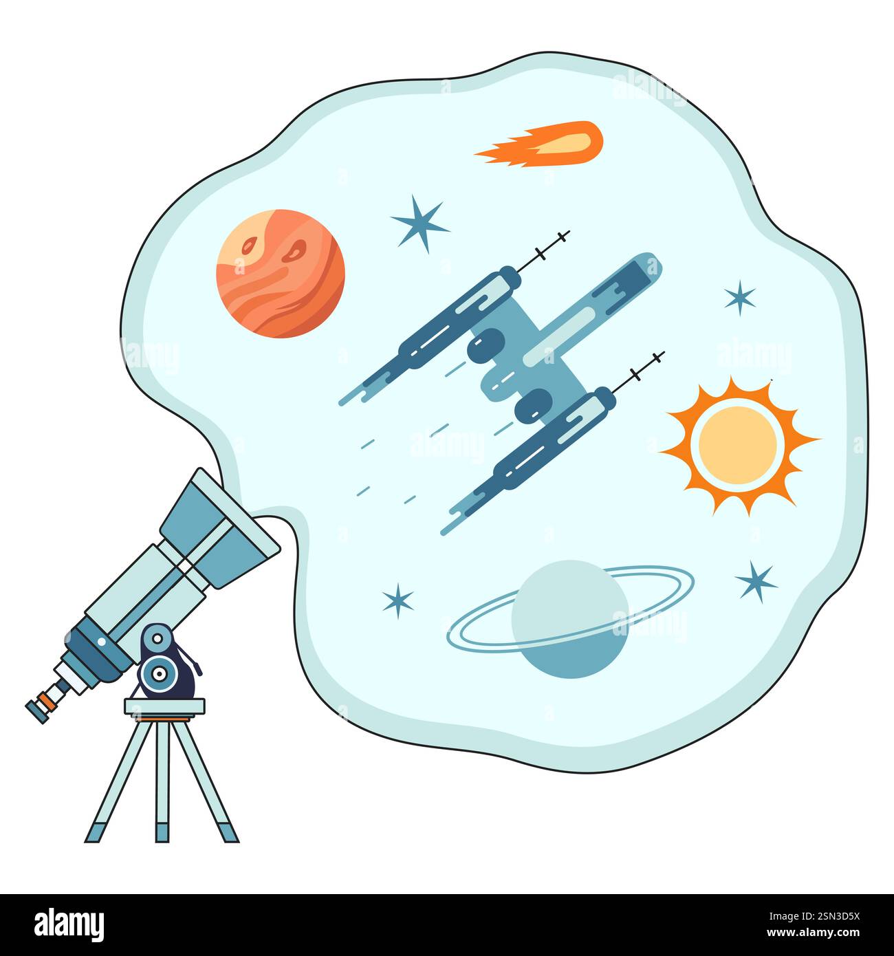 Space exploration vector illustration Telescope for science discovery ...